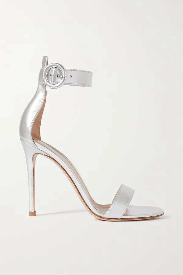 GIANVITO ROSSI Portofino 105 Metallic Leather Sandals - Silver