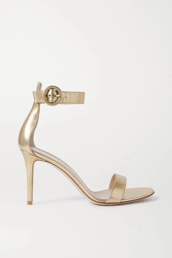GIANVITO ROSSI Portofino 85 Metallic Leather Sandals - Gold