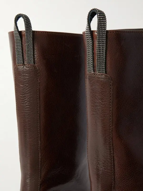 Brunello Cucinelli Bead-embellished Leather Ankle Boots