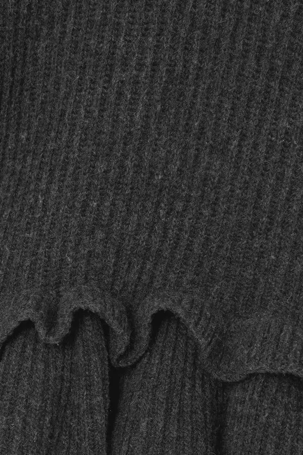 GANNI Open-back Ruffled Ribbed Wool-blend Sweater