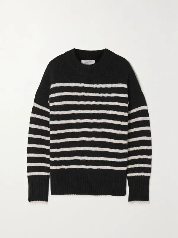 LA LIGNE Marin Striped Wool And Cashmere-blend Sweater - Black