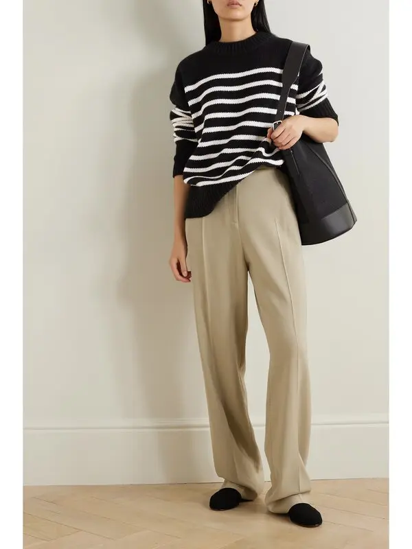 LA LIGNE Marin Striped Wool And Cashmere-blend Sweater - Black