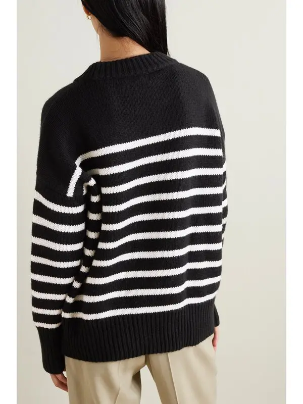 LA LIGNE Marin Striped Wool And Cashmere-blend Sweater - Black