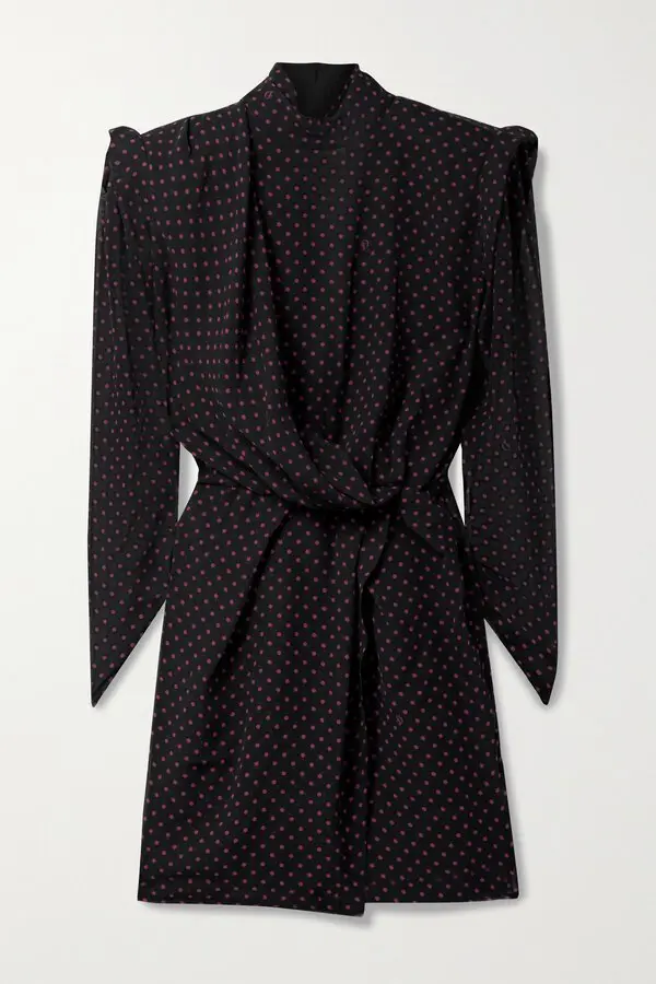 Dundas Montana Draped Wrap-Effect Polka-Dot Silk-Georgette Mini Dress In  Black - 70% Off | Editorialist