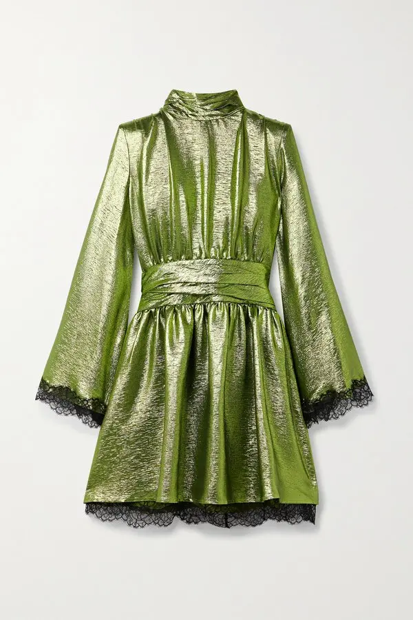 Dundas Lace-Trimmed Silk-Blend Lam Turtleneck Mini Dress In Green - 70%  Off | Editorialist