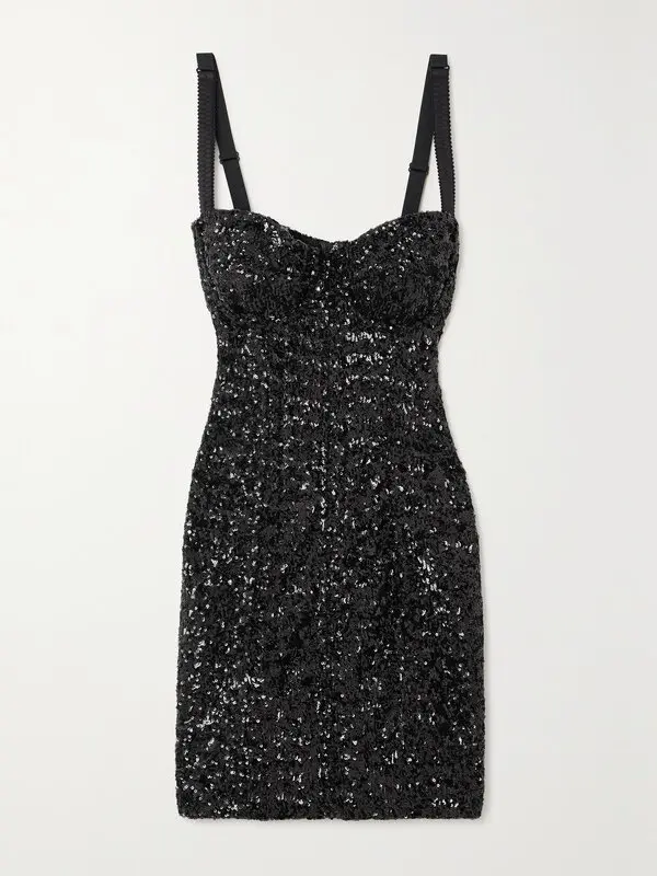 Dolce & Gabbana Sequined Stretch-tulle Mini Dress - Black