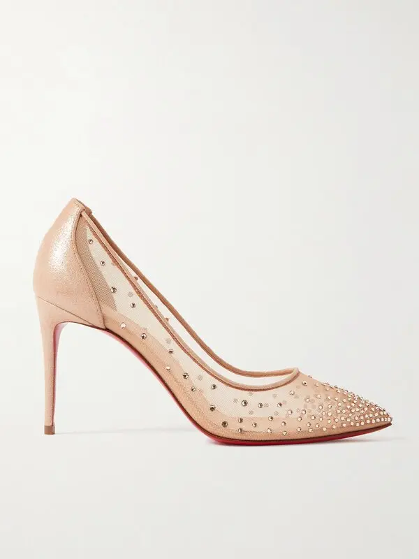 CHRISTIAN LOUBOUTIN Follies 85 Crystal-embellished Pumps - Neutrals