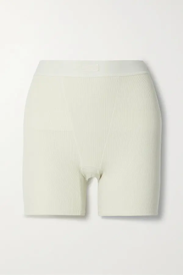 SKIMS Cotton Collection Ribbed Cotton-blend Jersey Boxer Shorts - Cream