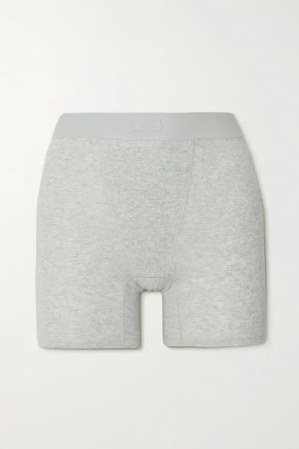 SKIMS Cotton Collection Ribbed Cotton-blend Jersey Boxer Shorts - Gray