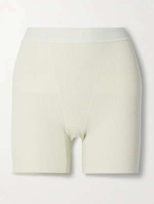 SKIMS Cotton Collection Ribbed Cotton-blend Jersey Boxer Shorts - Neutrals