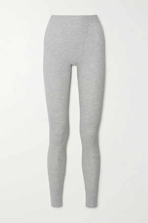 SKIMS Cotton Collection Ribbed Cotton-blend Jersey Leggings - Gray