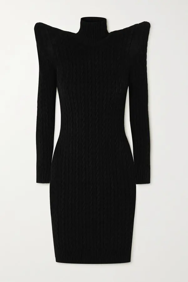 Balenciaga Pagoda Cable Knit-Effect Velvet Turtleneck Midi Dress In Black -  70% Off | Editorialist