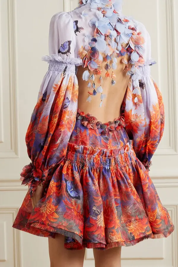 Zimmermann Wild Botanica Open-Back AppliquD Floral-Print Linen And  Silk-Blend Mini Dress - Red | Editorialist
