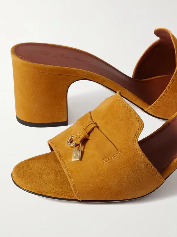Loro Piana Embellished Suede Mules - Orange