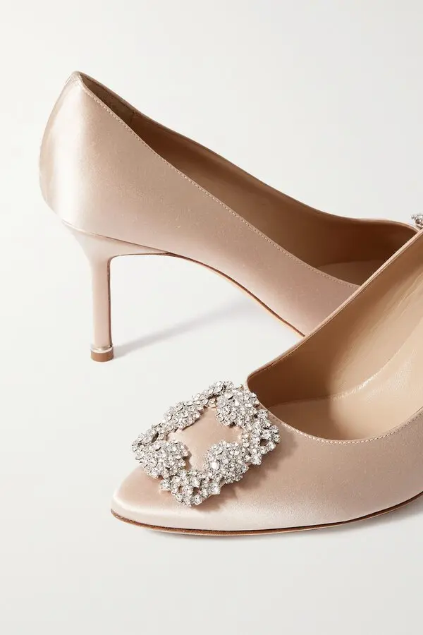 Manolo Blahnik Hangisi 70 Crystal-embellished Satin Pumps - Neutrals