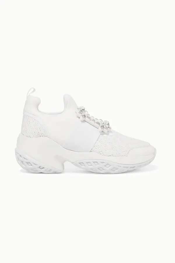 ROGER VIVIER Viv Run Crystal-embellished Slip-on Sneakers - White