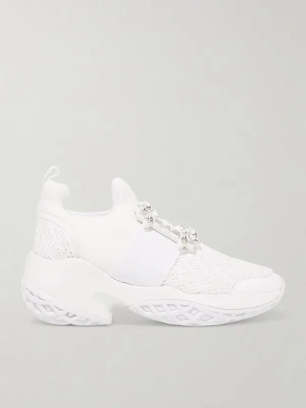 ROGER VIVIER Viv Run Crystal-embellished Slip-on Sneakers - White