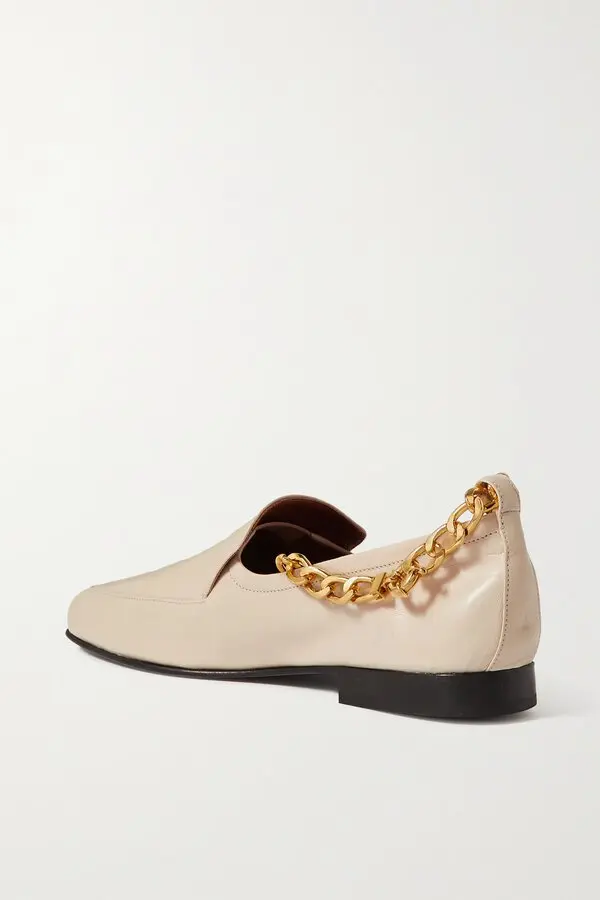 By Far Nick Chain-embellished Crinkled Glossed-leather Loafers