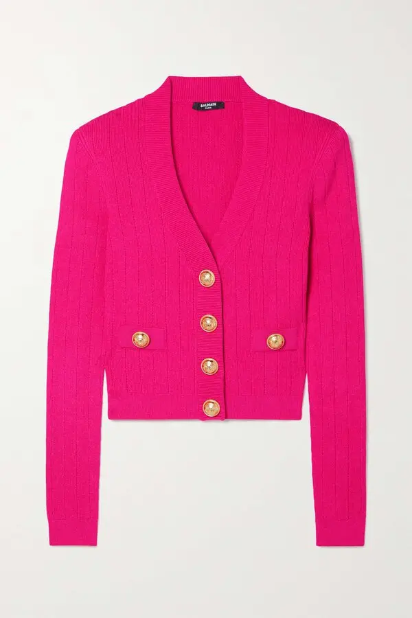 Balmain Button-embellished Ribbed-knit Cardigan