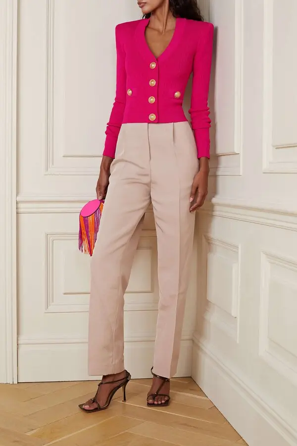 Balmain Button-embellished Ribbed-knit Cardigan