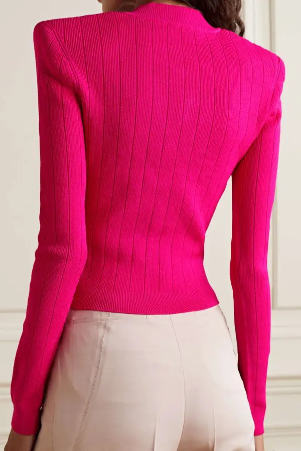 Balmain Button-embellished Ribbed-knit Cardigan