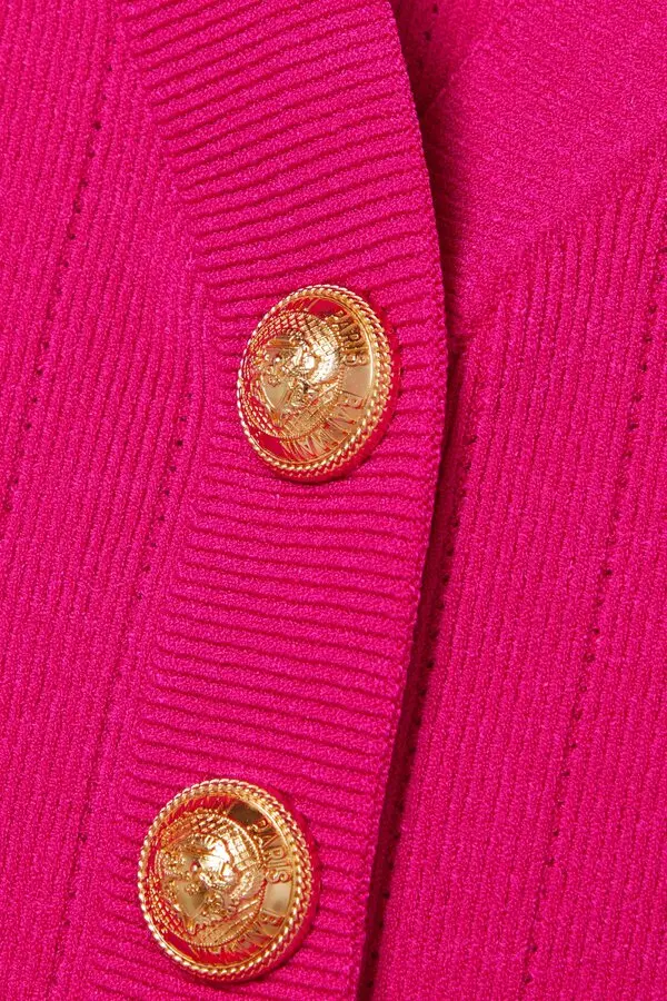 Balmain Button-embellished Ribbed-knit Cardigan