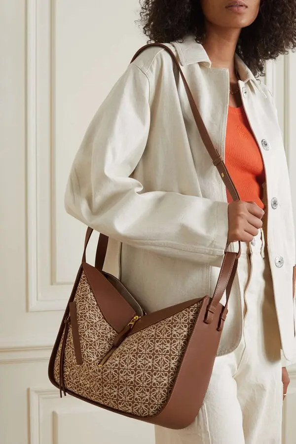 Loewe Hammock Small Paneled Leather And Canvas-jacquard Tote
