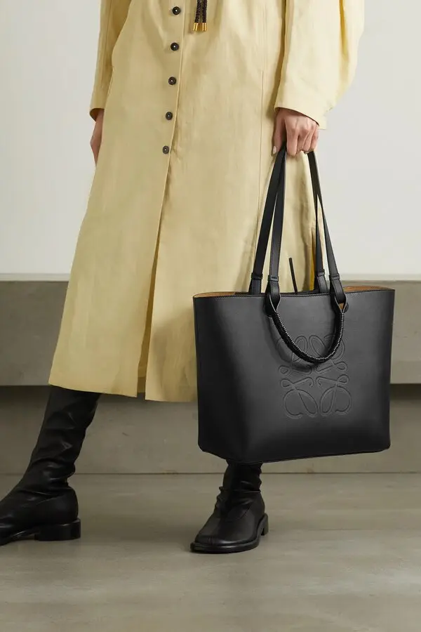 Loewe Anagram Medium Debossed Leather Tote - Black | Editorialist
