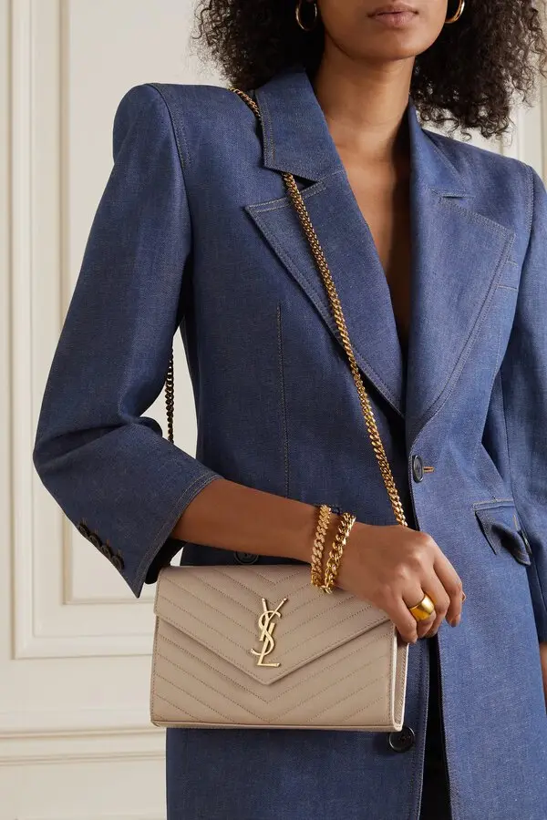 Saint Laurent Cassandre Chain Wallet - Neutrals