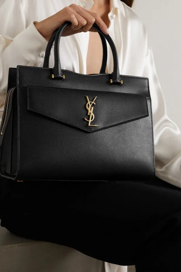 Saint Laurent Uptown Medium Textured-Leather Tote Black