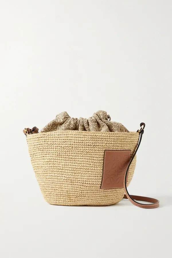 Loewe Paula's Ibiza Pochette Leather-trimmed Woven Raffia Shoulder Bag