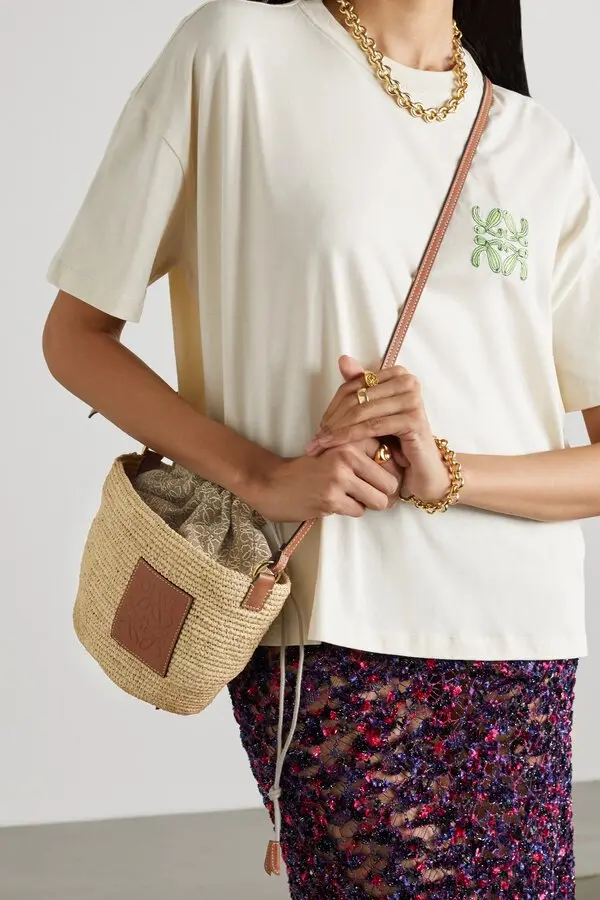 Loewe Paula's Ibiza Pochette Leather-trimmed Woven Raffia Shoulder Bag