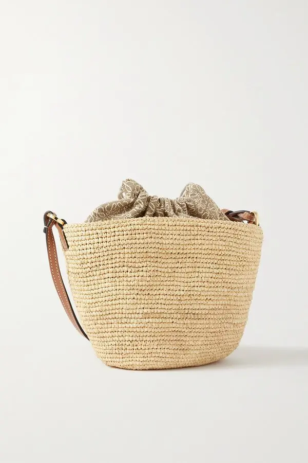 Loewe Paula's Ibiza Pochette Leather-trimmed Woven Raffia Shoulder Bag