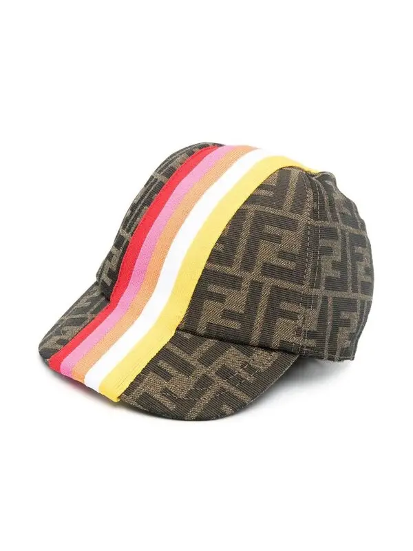 Fendi Kids Ff Striped Logo Baseball Caps - Brown | Editorialist
