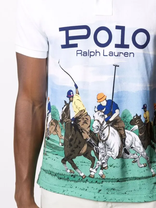 Polo Ralph Lauren Graphic Print Polo Shirt In White - 34% Off