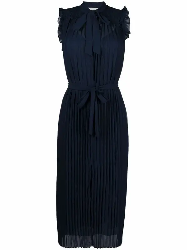 knee length dresses for ladies ZIMMERMANN WOMEN Silk Wrap Midi Dress Navy – MAISONDEFASHION.COM main image 0