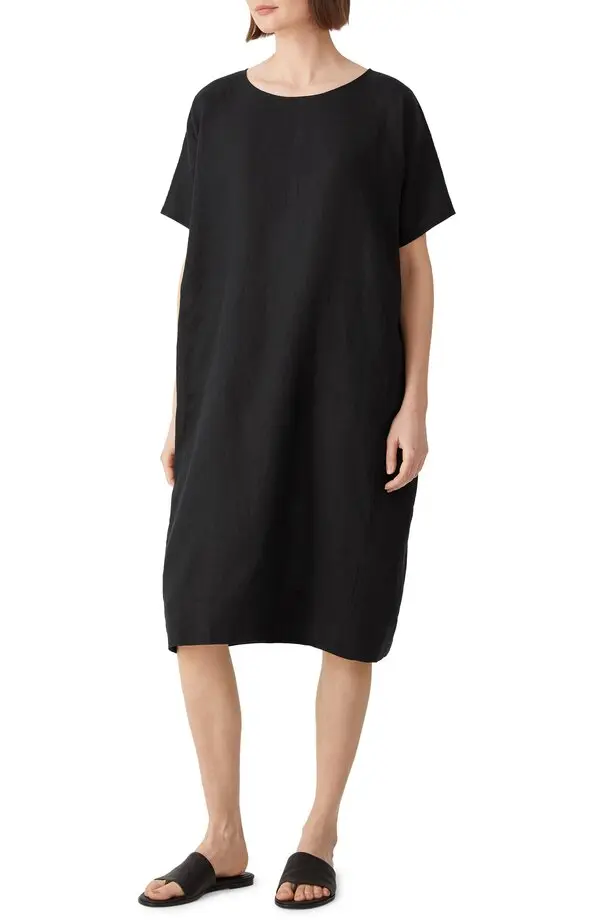 black linen blend dress Boden Women's Twist Front Linen Blend Dress in Black main image 1