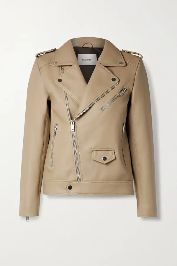 DEADWOOD Net Sustain River Leather Biker Jacket - Neutrals