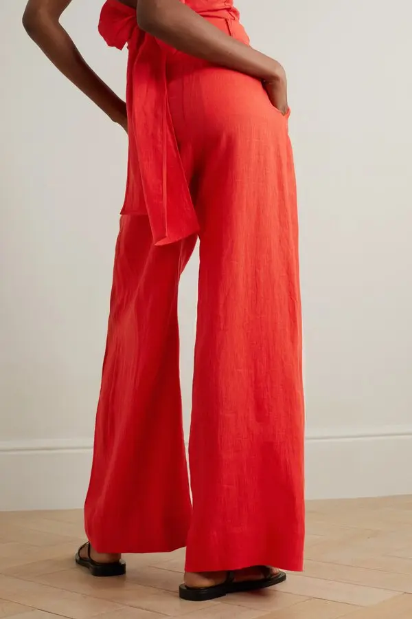 THREE GRACES LONDON Molly Pleated Linen Wide-leg Pants