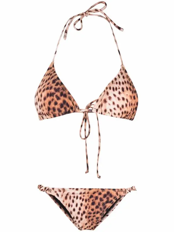 REINA OLGA Scrunchie Cheetah Triangle Bikini - Brown