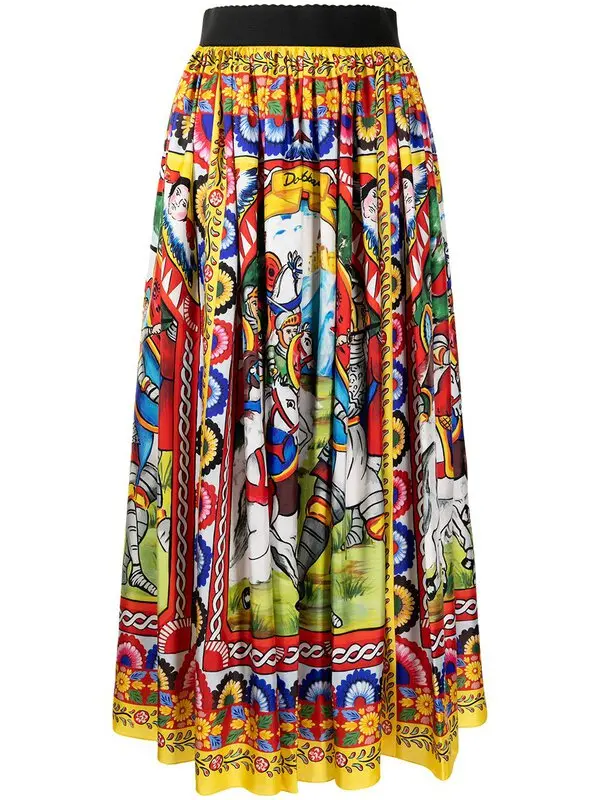 Dolce & Gabbana Carretto-print Twill Midi Skirt - Yellow