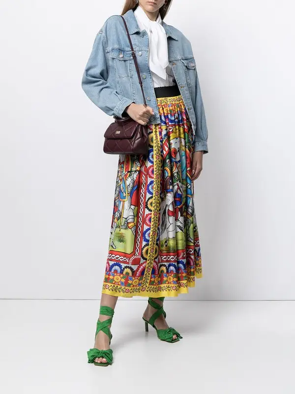 Dolce & Gabbana Carretto-print Twill Midi Skirt - Yellow