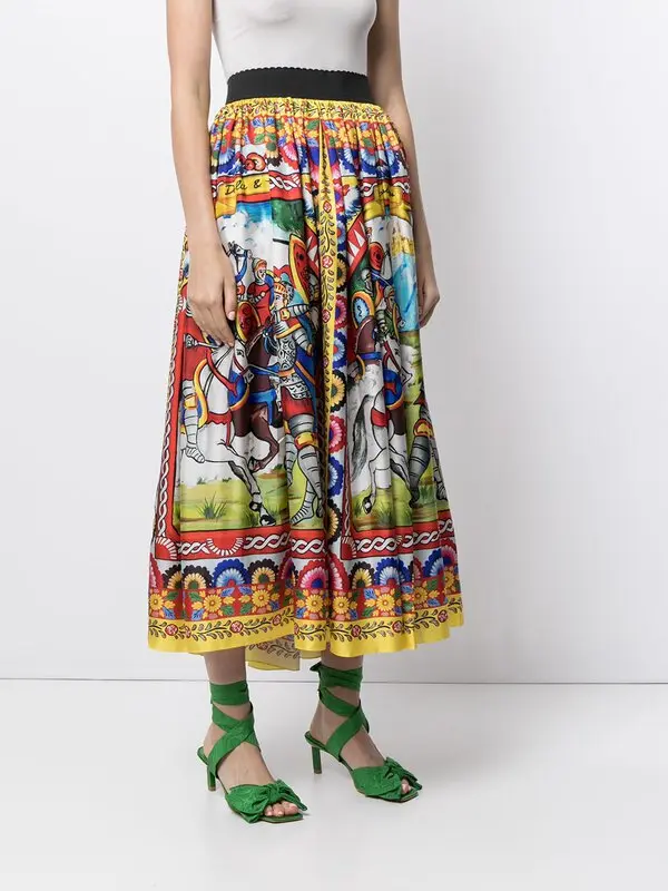 Dolce & Gabbana Carretto-print Twill Midi Skirt - Yellow