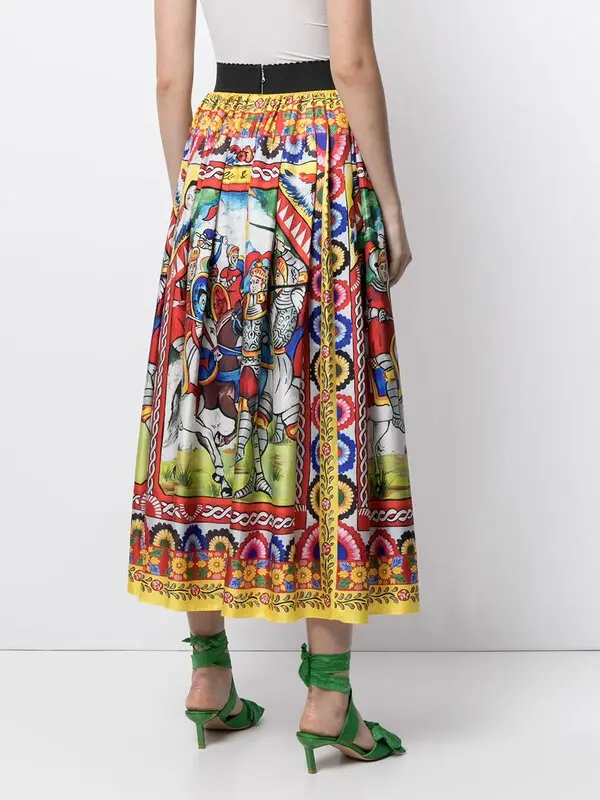 Dolce & Gabbana Carretto-print Twill Midi Skirt - Yellow