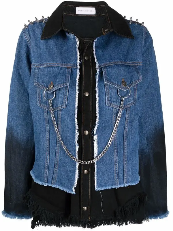 Faith Connexion Chain-embellished Panelled Denim Jacket - Blue