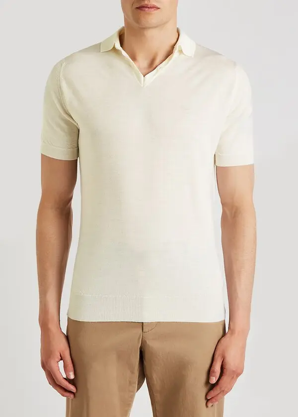 John Smedley Payton Off-white Merino Wool Polo Shirt