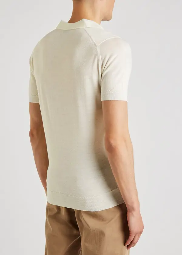 John Smedley Payton Off-white Merino Wool Polo Shirt