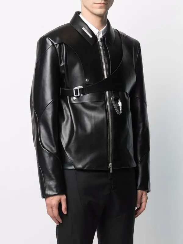 Heliot Emil Layered-Detail Leather Jacket - Black | Editorialist