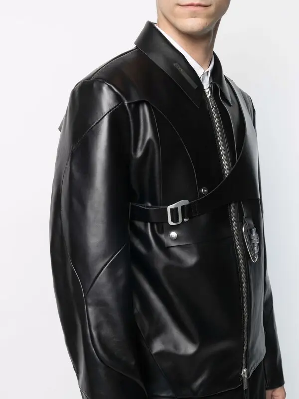 Heliot Emil Layered-Detail Leather Jacket - Black | Editorialist