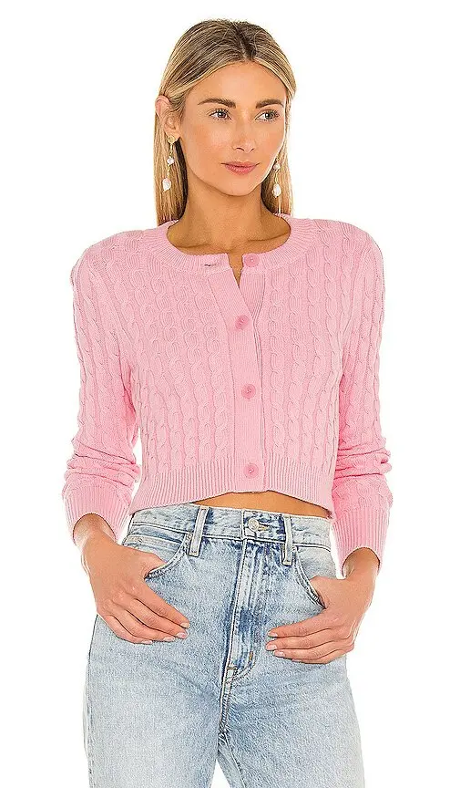 525 Cropped Cable Cardigan In Pink
